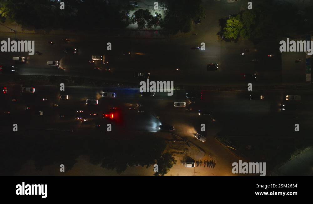 Top down aerial view of busiest highway shahrah e faisal at night with ...