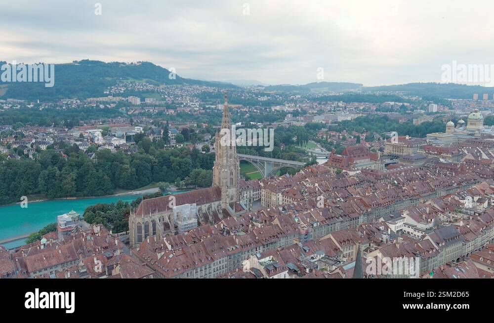 Bern, Switzerland. Bern Cathedral. Panorama of the city with a view of ...