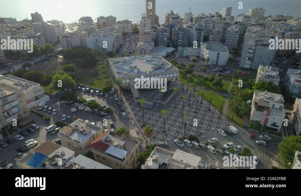 Parallax shot of The old city hall of Bat Yam, Israel - The building is ...