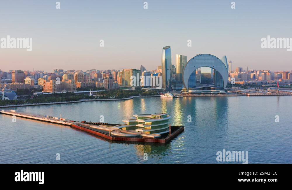 Business and finance quarter of Baku reflected in Caspian sea calm ...