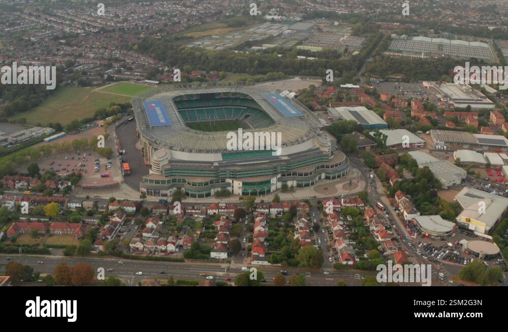Circling aerial shot of Twickenham stadium London Stock Video Footage ...
