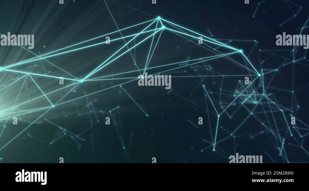 Animation of dots connected with lines and lens flares over black ...