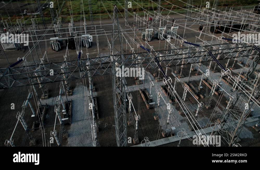 High Voltage Substation With Pylons And Distribution Cables ...