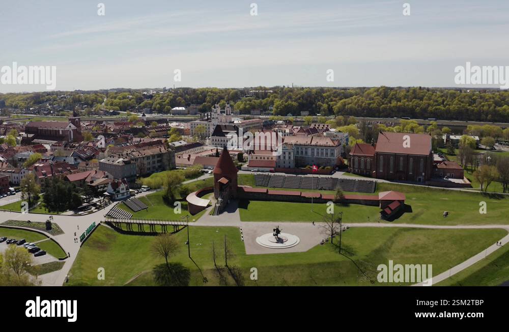 Kaunas Castle from a Drone in Spring. City views Stock Video Footage ...