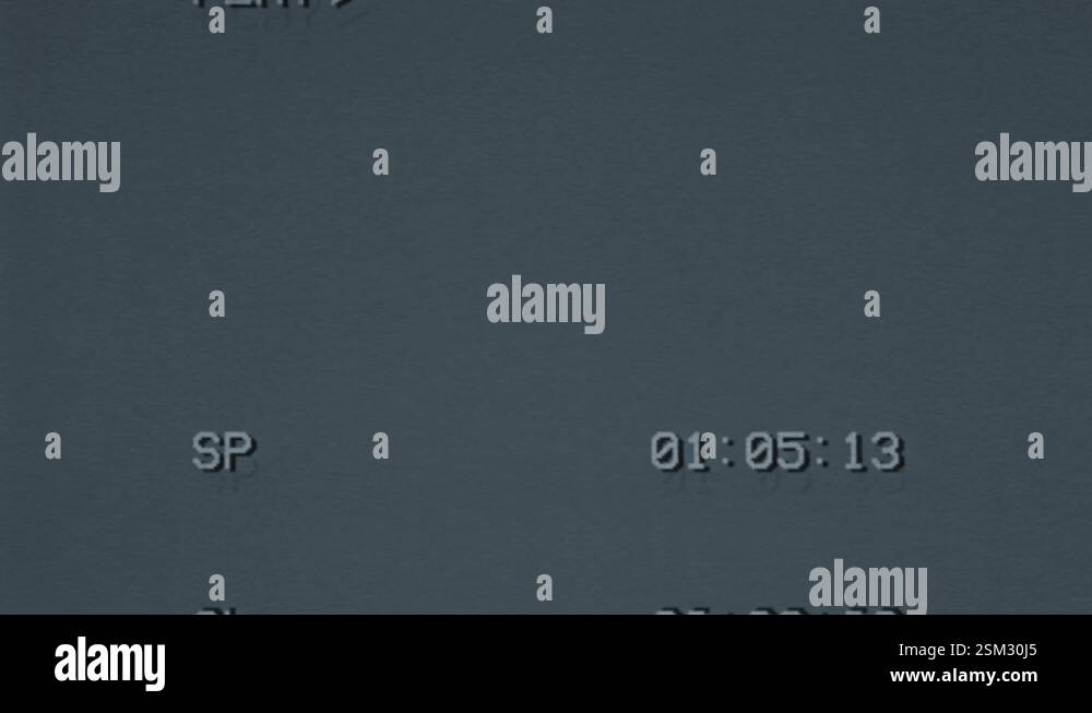 Old gray screen with text 'PLAY' and timecode. Playing an old poor ...