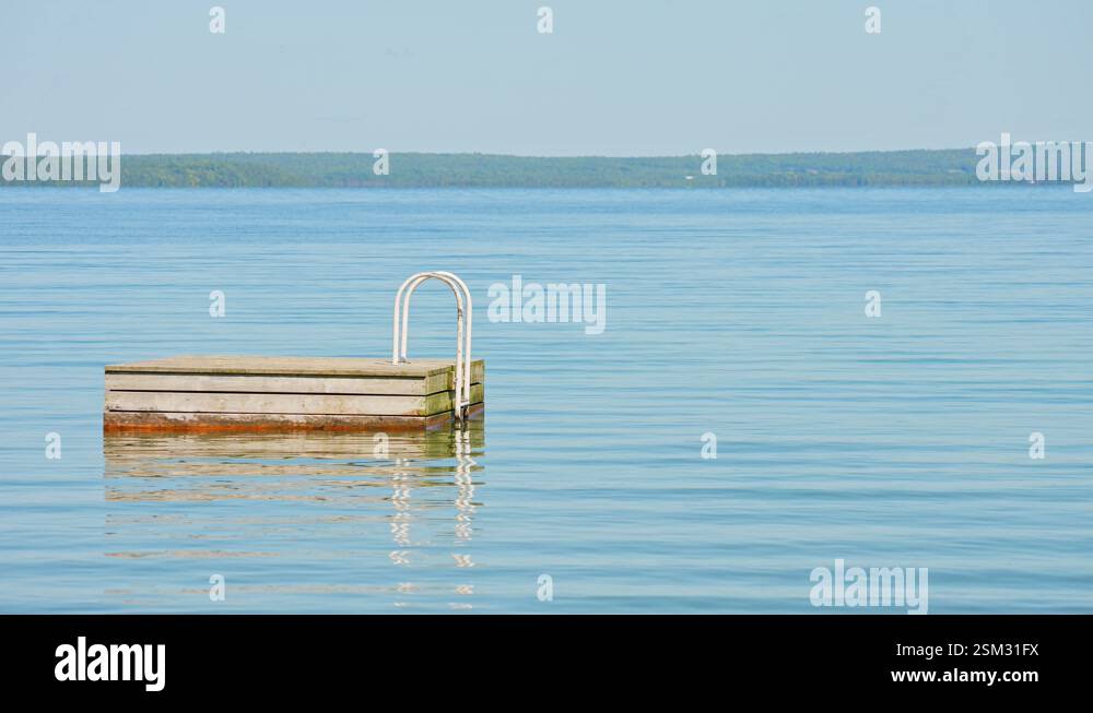 Swim platform or swimming raft slow motion, located at Lake Manitou ...
