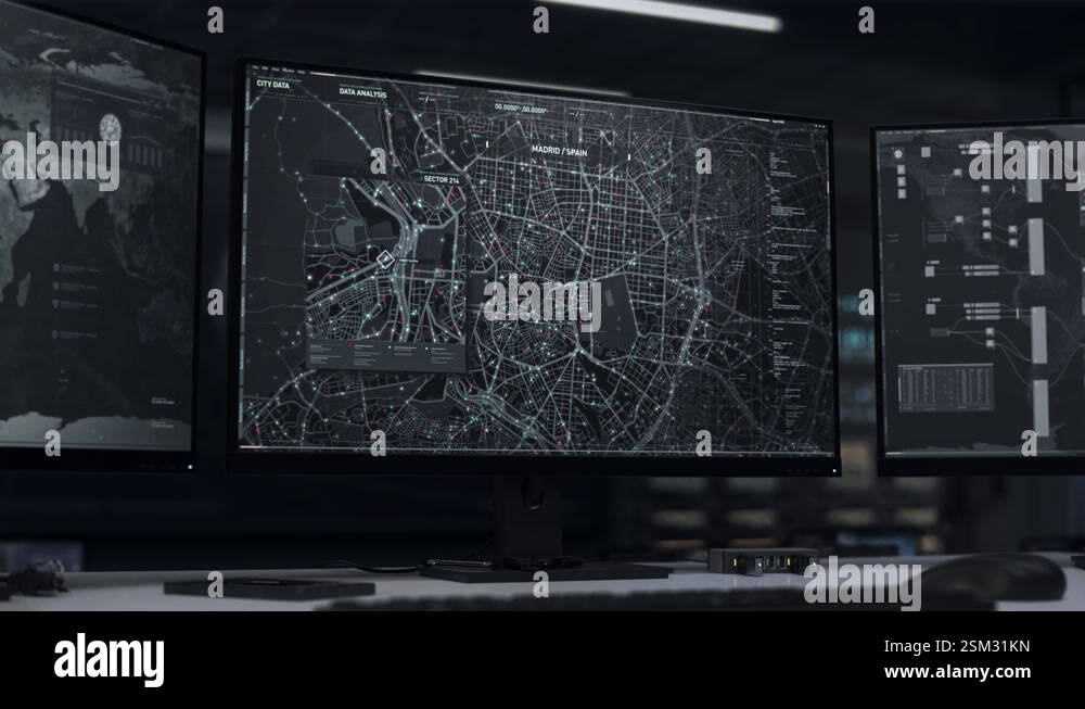 Futuristic crime detection software user interface locates the target ...