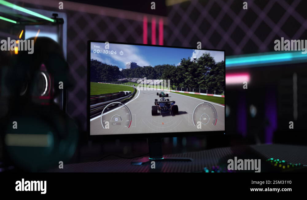 Streamer driving Formula 1 car in the digital entertainment simulator ...