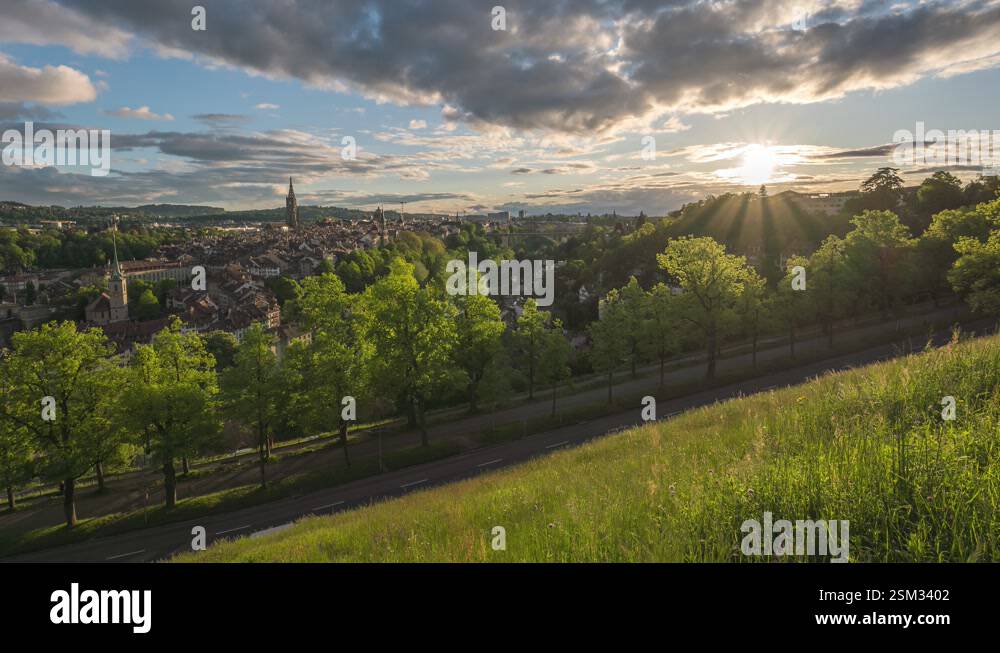 Bern (Berne) Switzerland, city skyline sunset time lapse at old town ...