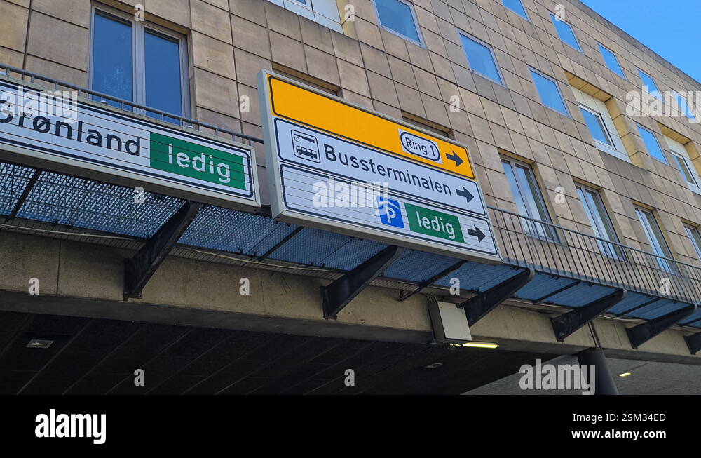 Street Signs in Oslo, Norway, Bus Terminal, Parkings and Gronland Stock ...