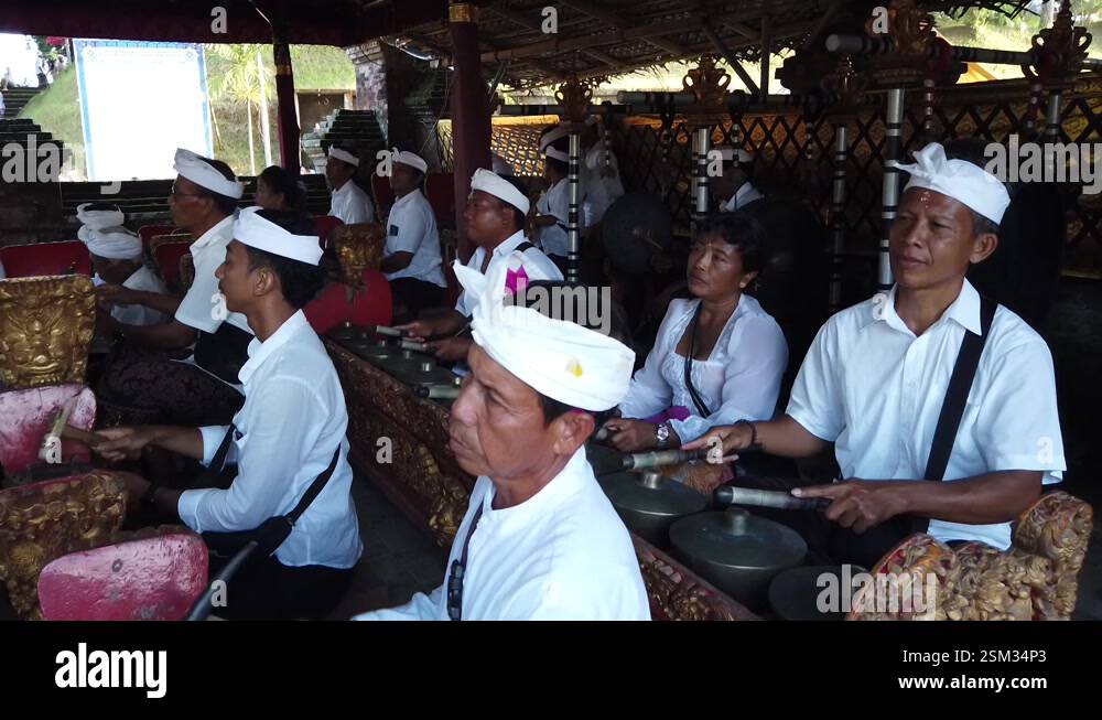 Balinese People Play Gamelan Gong Kebyar Ancient Music at Hindu Temple ...