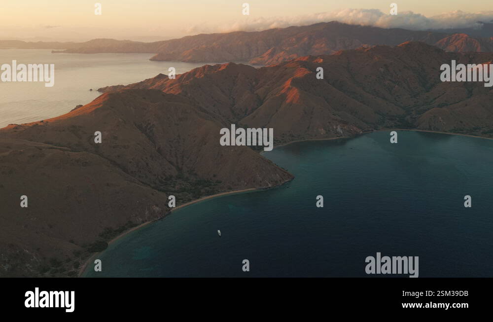 Aerial view of the Komodo island at sunrise. Komodo National Park in ...