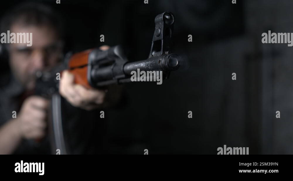 Close-up of AK-47 Rifle shooting in high-speed 800 fps. Firing ...