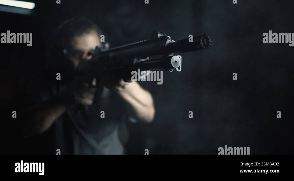 Front View of Man Firing Shotgun, 800fps Super Slow-Motion, High-Speed ...