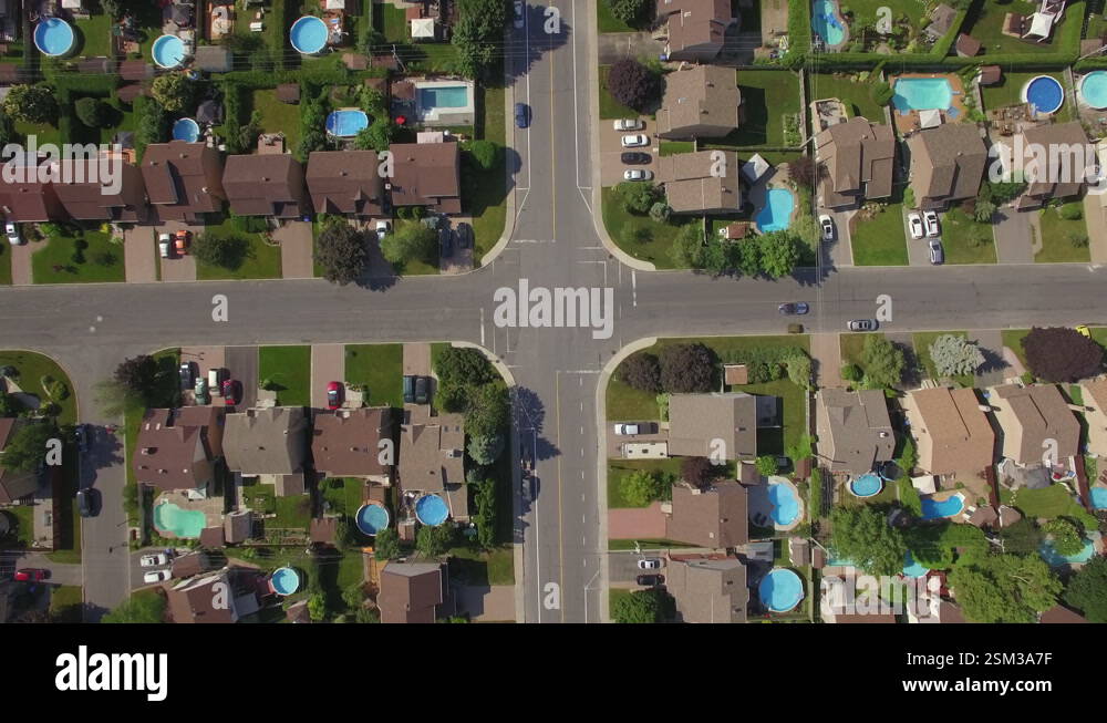 Top Down Aerial View of Intersection in Residential Neighbourhood ...
