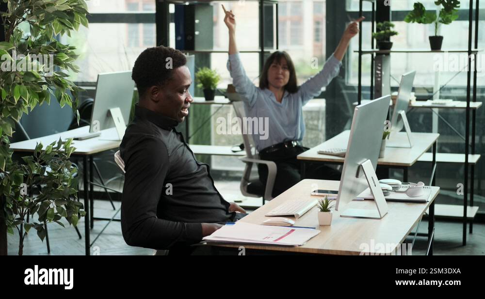 Managerial Duo Celebrating Success in the Office Stock Video Footage ...