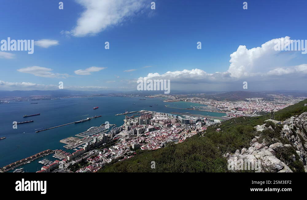 Rock of Gibraltar Panoramic Views with City Port and Iberian Peninsula ...