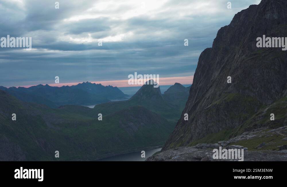 Cloudy Sunset Overview Of Stunning Senja Islands From Grytetippen Peak ...