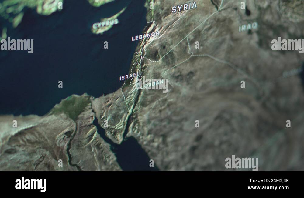 4k satellite map of the country Israel and Gaza Strip. Selective focus ...