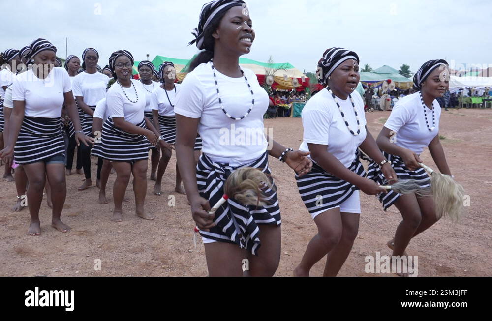 Cultural dancers of the Tiv tribe in Nigeria dancing in slow motion ...