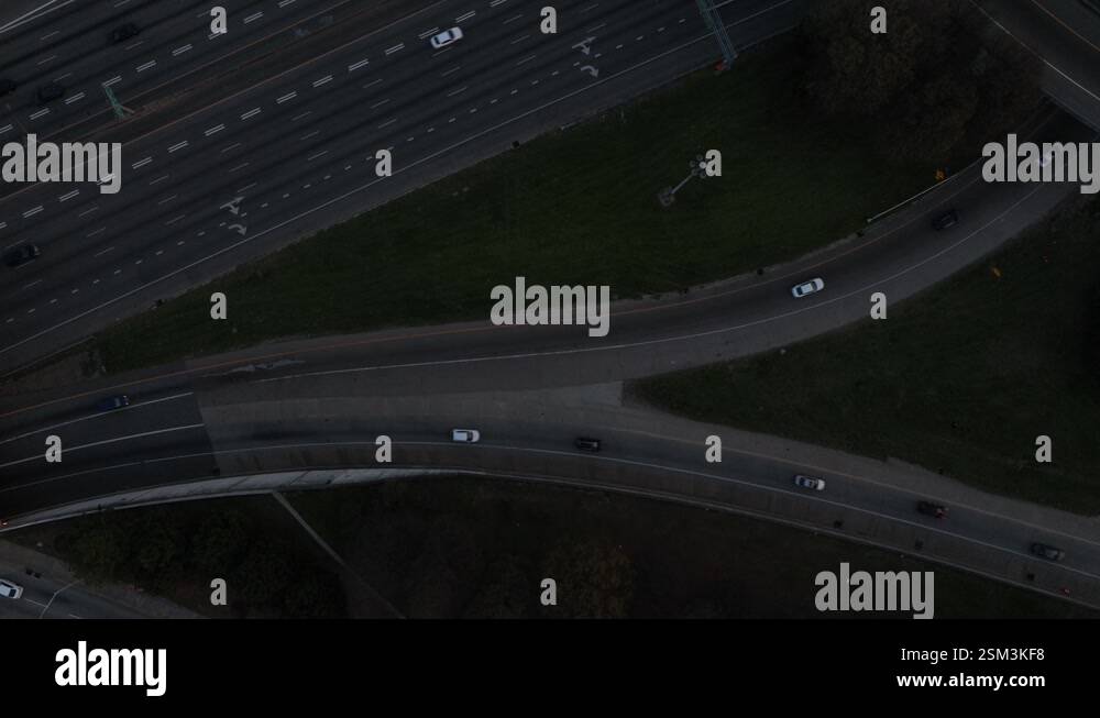 Overhead drone shot revealing Atlanta freeway, highway, and overpass ...