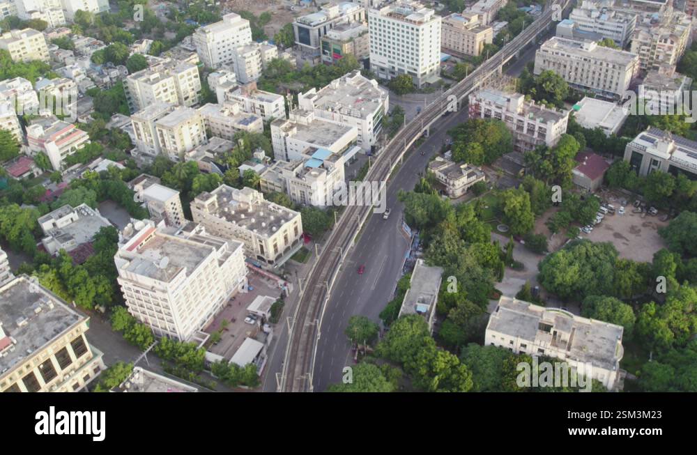 Aerial Cinematic Footage Of Hyderabad Metro Track In The Middle Of The ...