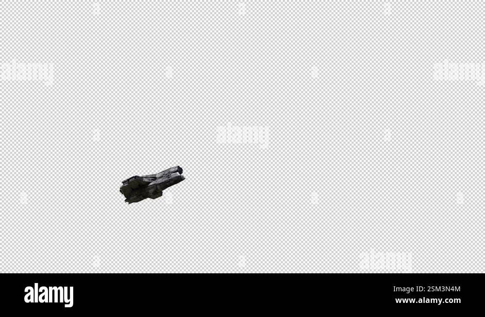 Giant spaceship flying, side view, black background suitable for ...