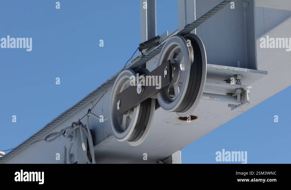 Cable Car Roller Wheels with Steel Rope Pulley System, Close Up Shot ...
