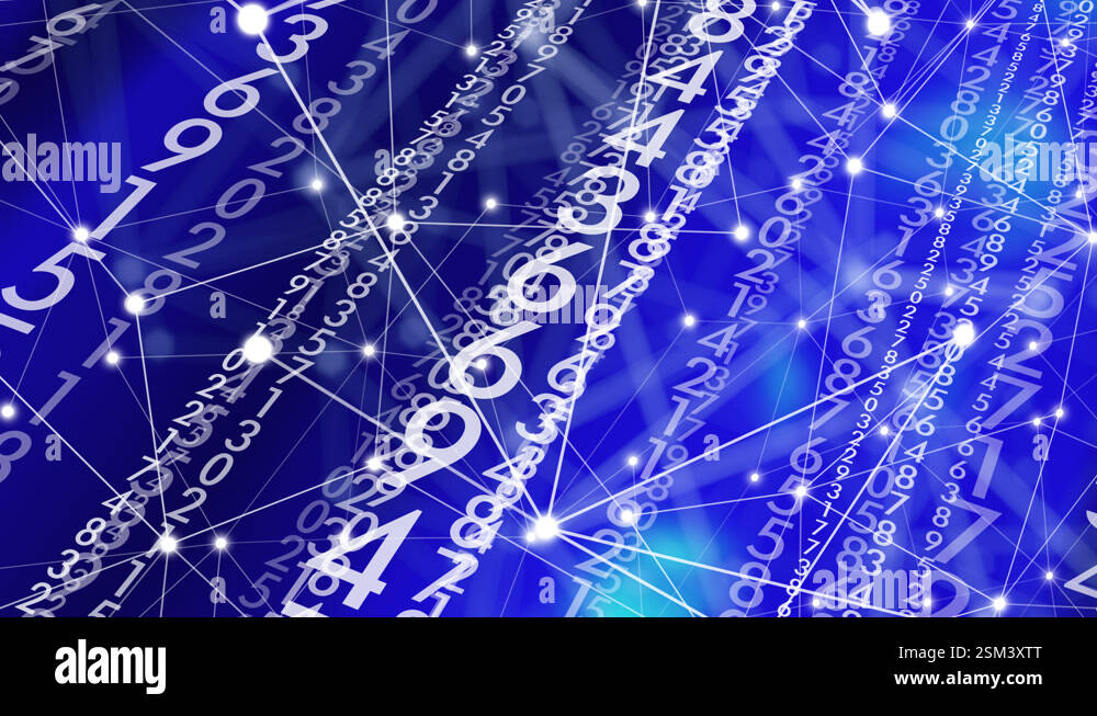 Dynamic data animation with changing numbers on blue background ...