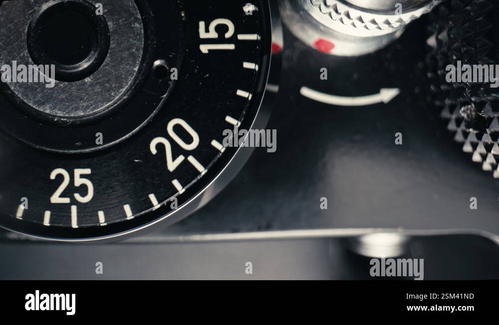 Settings mechanism on mirror analog film camera. Rotation,using ...