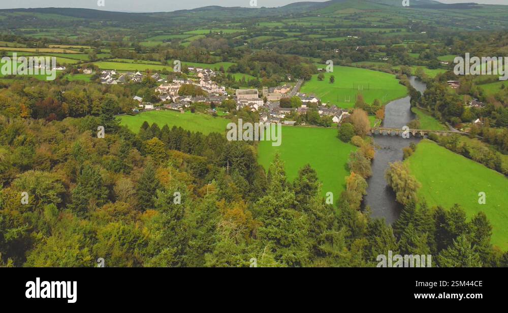A 4K shot of the Nore Valley in Co Kilkenny Ireland with the river ...