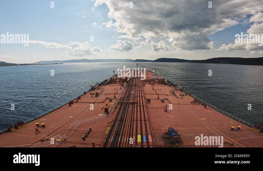 Timelapse oil tanker bow dardanel canakkale crossing turkey sunny day ...