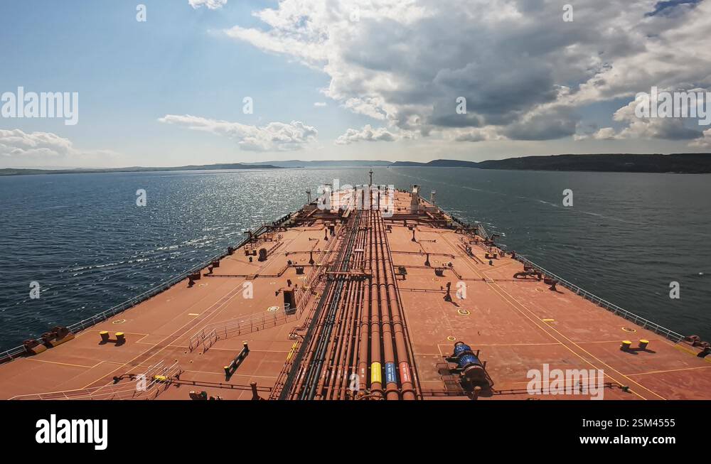 Timelapse oil tanker bow dardanel canakkale crossing turkey sunny day ...