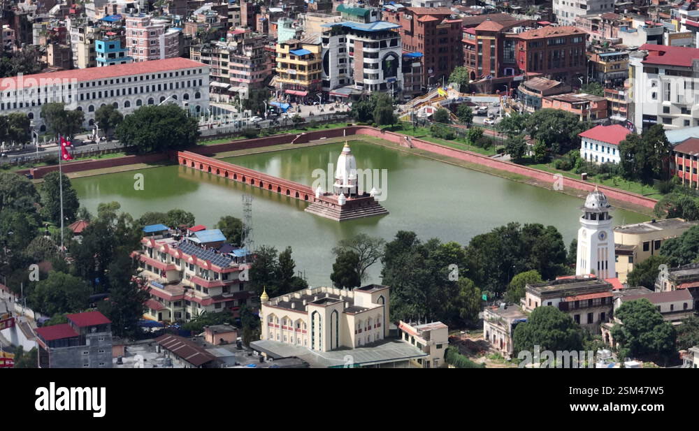 Kathmandu Nepal Drone shot, Ranipokhari Ghantaghar Clock Tower. Nepali ...