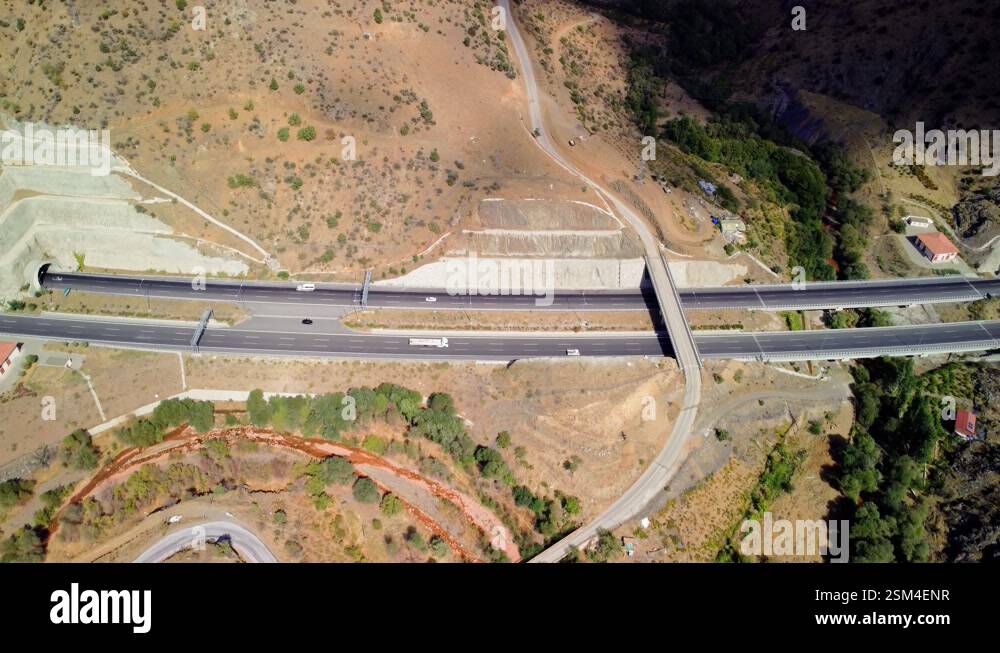 Panorama landscape of highway road between mountains. Freeway road ...
