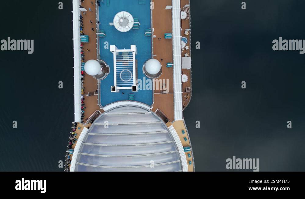 Overhead aerial of a cruise ship from the AIDA line moored of the ...