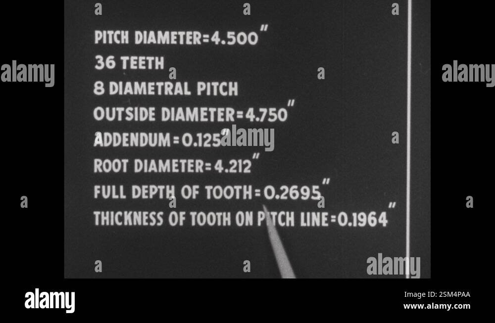 1940s: diagram of gear with measurements, pencil points to tooth depth ...
