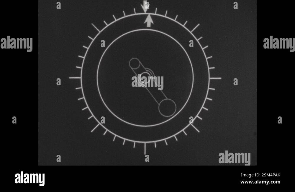 1940s: drawing of concentric circles with hand crank, arrows and lines ...