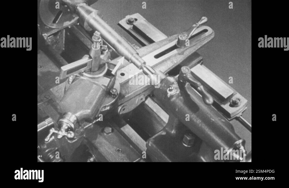 1940s: Tapered piece of metal in lather. Arrow points to tapered areas ...