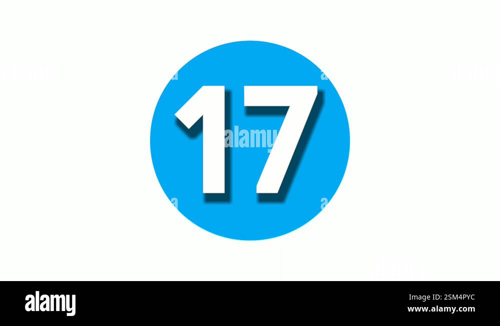 Number 17 seventeen sign symbol animation motion graphics on blue ...