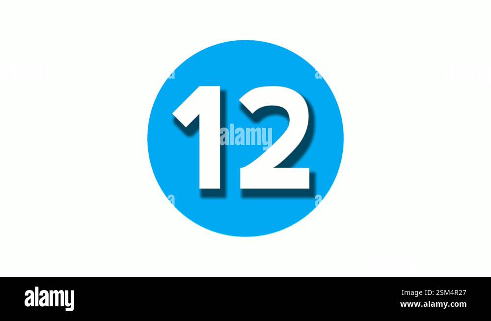 Number 12 twelve sign symbol animation motion graphics on blue circle ...