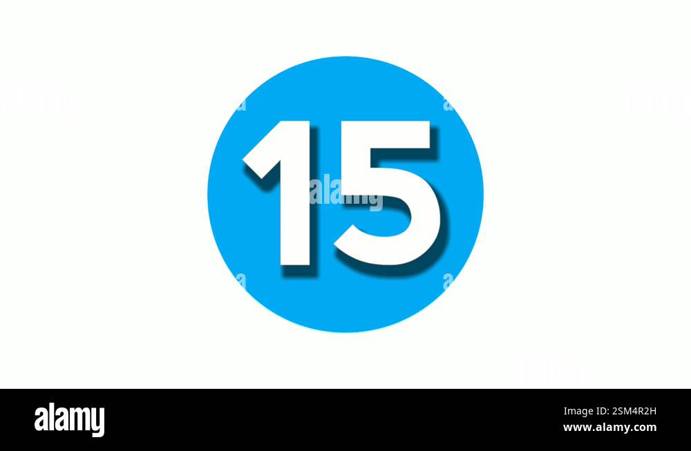 Number 15 fifteen sign symbol animation motion graphics on blue circle ...