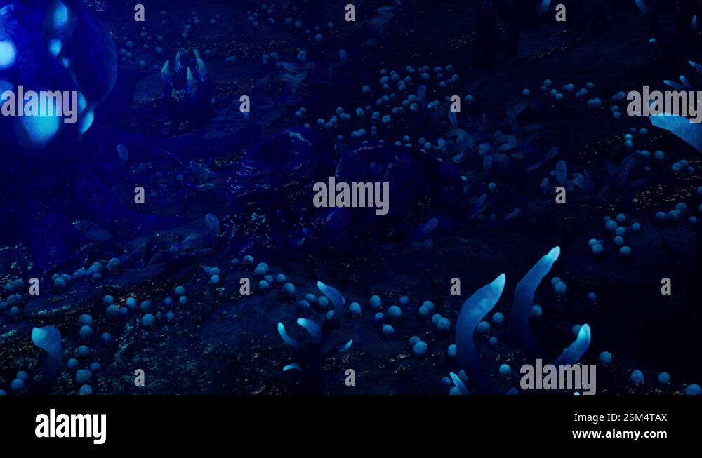 blue alien environment with moving alien plants, 3D animation, animated ...