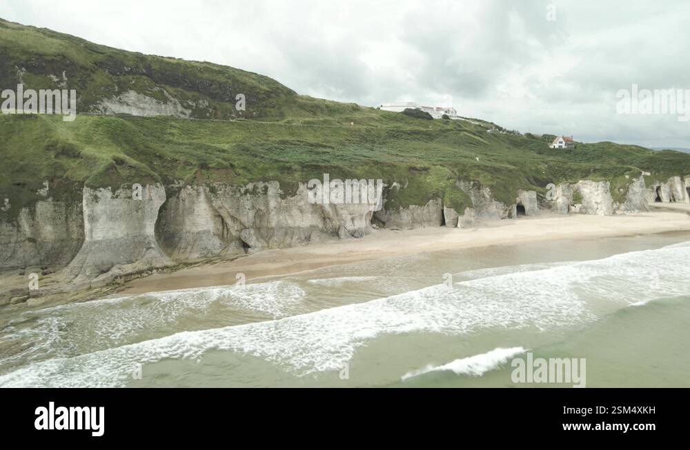 White Limestone Cliffs With Caves At White Rocks Beach Near Portrush In ...