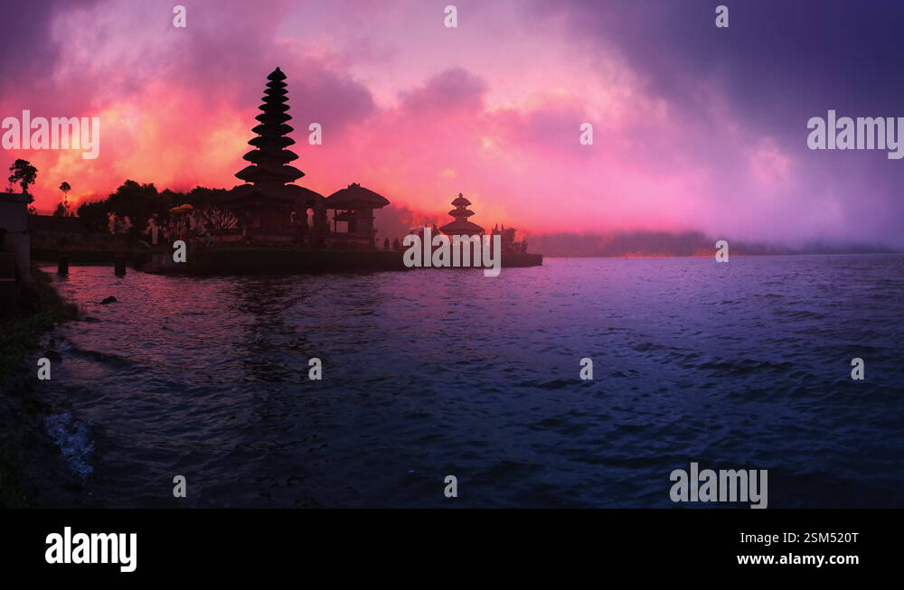 Bali island travel landscape. Indonesia temple at sunset beautiful ...