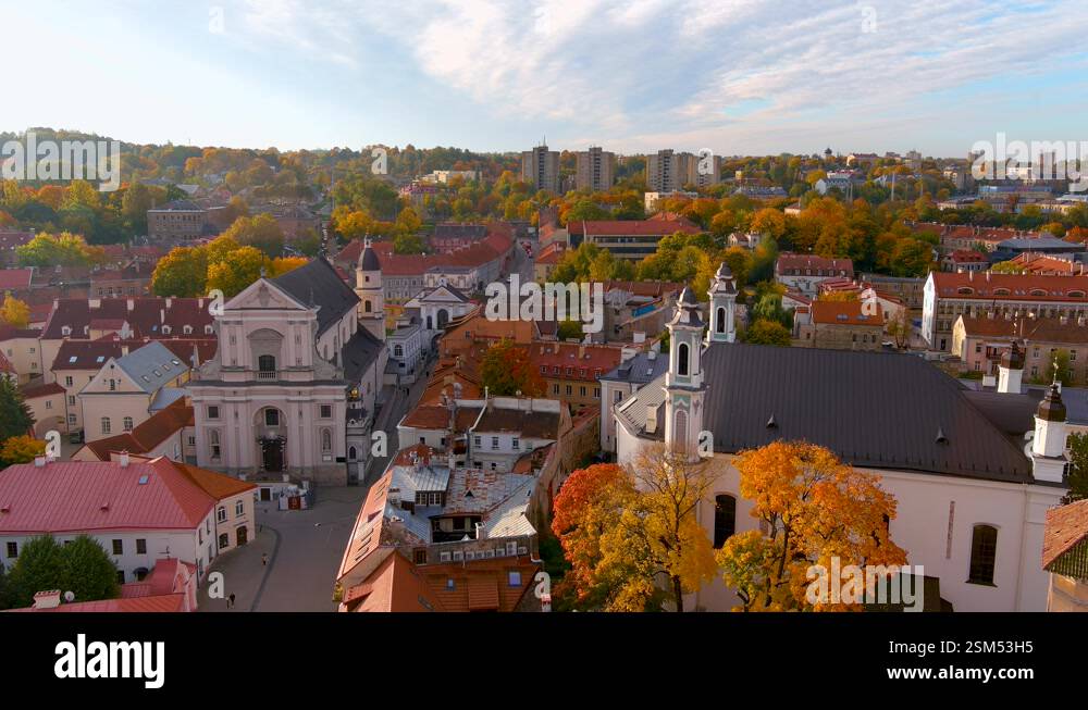 Beautiful aerial view of Vilnius city Old town in a sunny autumn ...