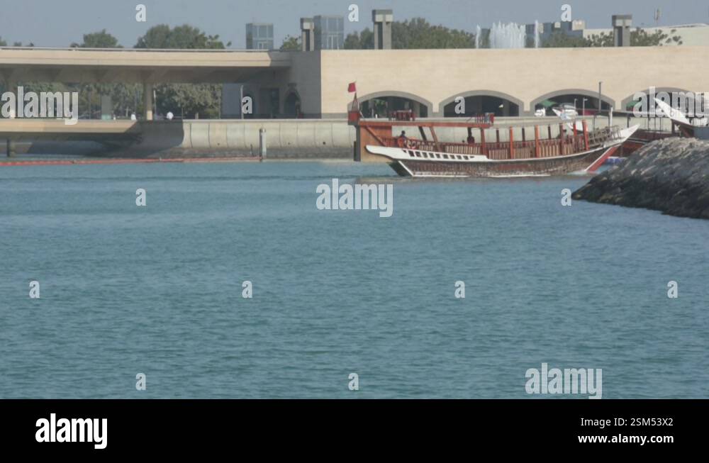 Old wooden Dhow, boat sailing into Qatar docks Stock Video Footage - Alamy