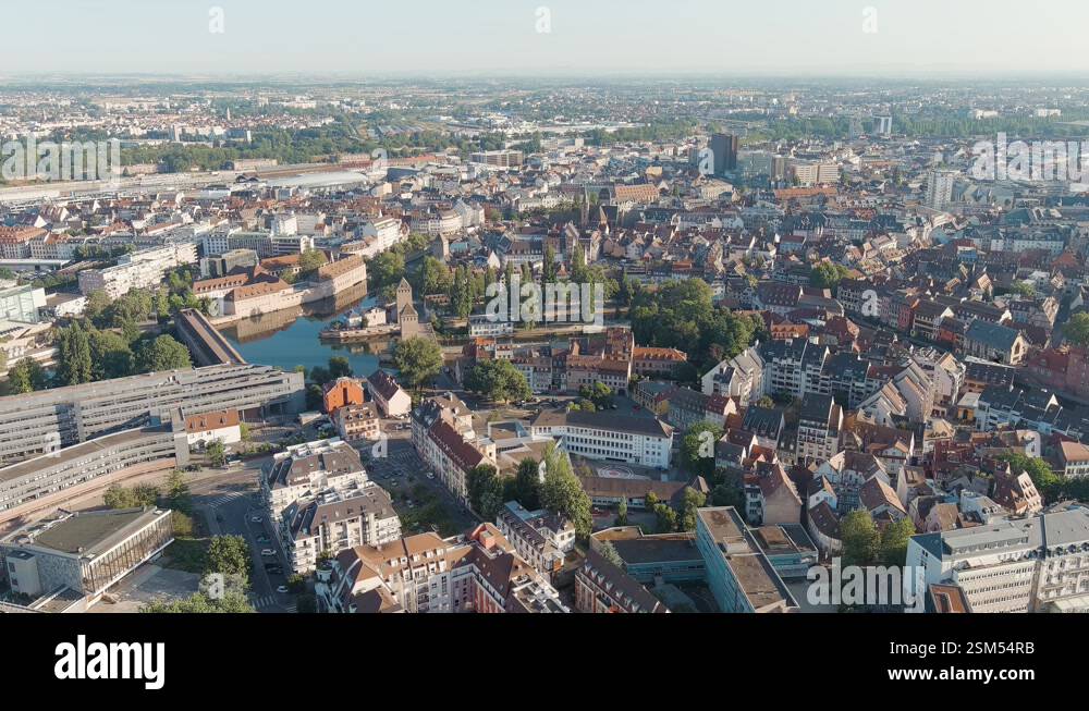 Strasbourg, France. Panoramic view. Roofs of houses. Summer morning ...