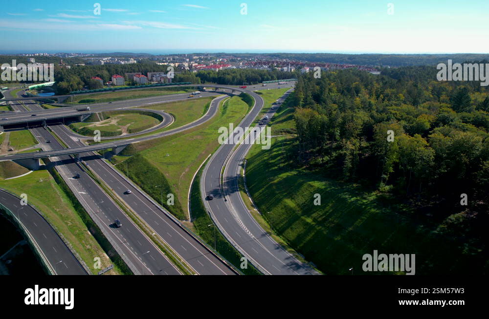 Elevated Highway Interchange and Off-Ramp from Drone Stock Video ...