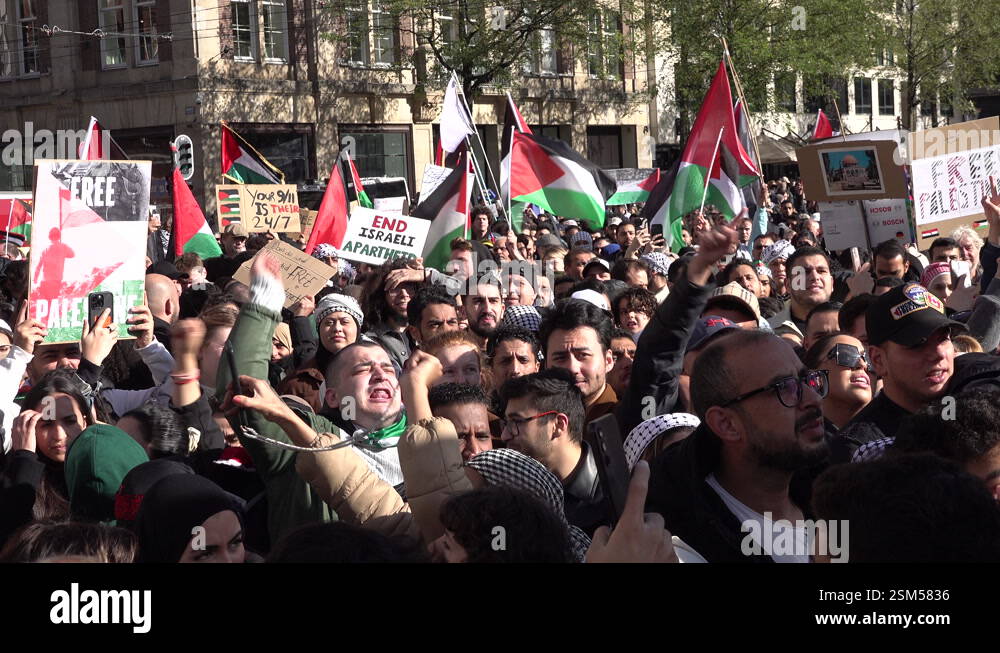 Crowd of emotional people shout 'Allahu Akbar' during Palestine protest ...